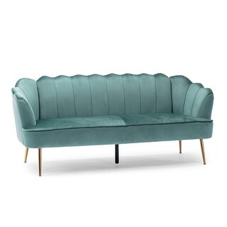 Nika Sofa, Modern Channel Stitched, 76 Inch, Solid Wood, Blue Velvet ...