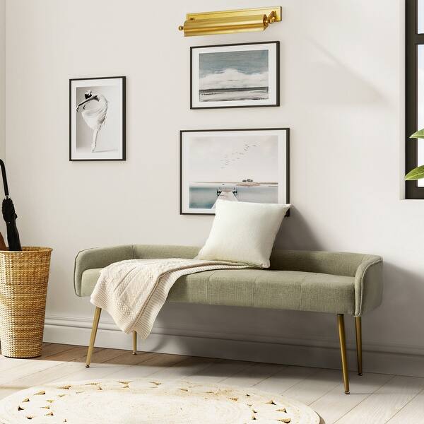Luis Modern Upholstered Low Back Bench with Sturdy Golden Metal Tapered ...