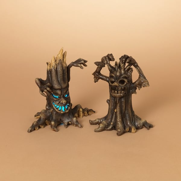 Set of 2 Lighted Spooky Halloween Haunted Tree Creepy Figurine - Bed ...