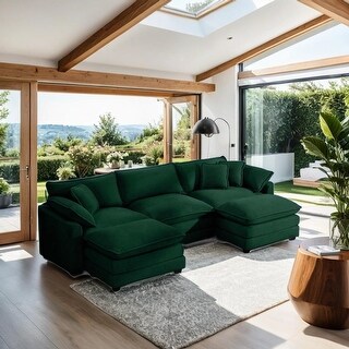 Artsy Sectional Modular Deep 3-Seater Sofa with 2 Ottomans, Corduroy ...