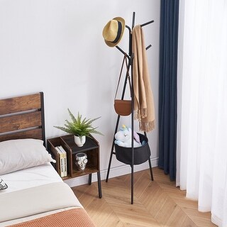 VECELO Black Metal Triangle Standing Coat Rack with Storage Bag - Bed ...