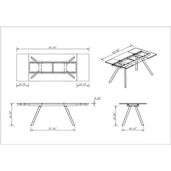 Somette Amanda Rectangular Dining Table with Black Pyramid Legs - Bed ...