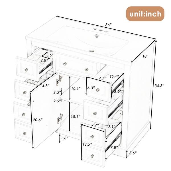 36" Bathroom Vanity with/without Sink Combo, Solid Wood Bathroom Vanity ...