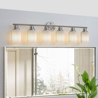 Modern 6-Light Vanity Light Fixture Brushed Nickel and Frosted Glass ...