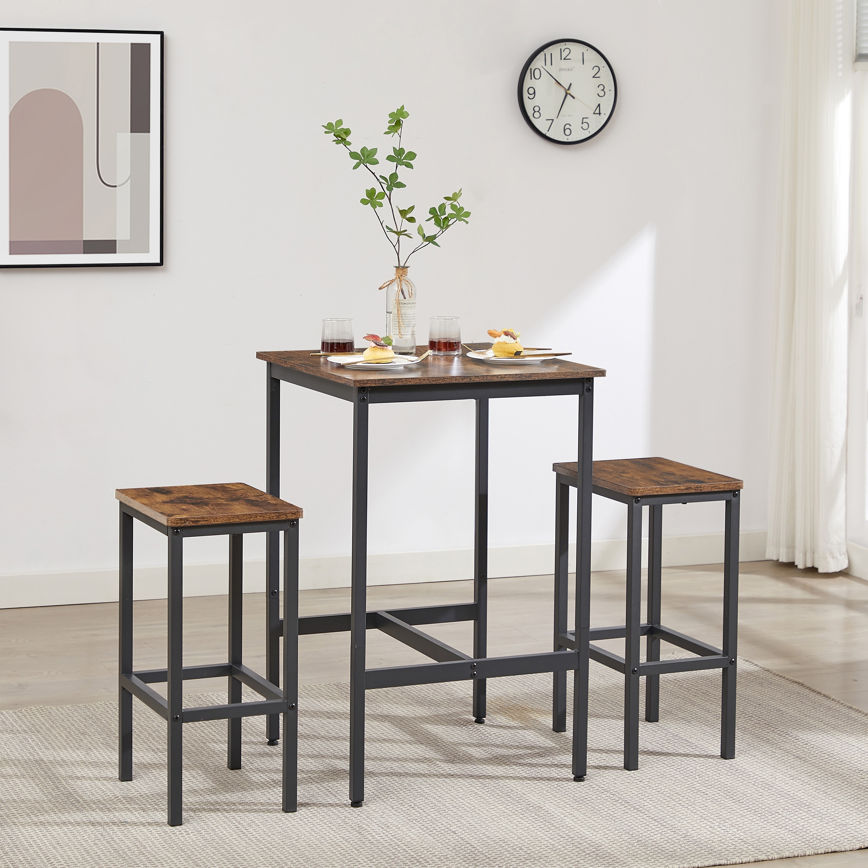 Industrial Square Dining Set Space Saving Table Bar Chairs for Kitchen or Living Room. Bed Bath Beyond 41894816