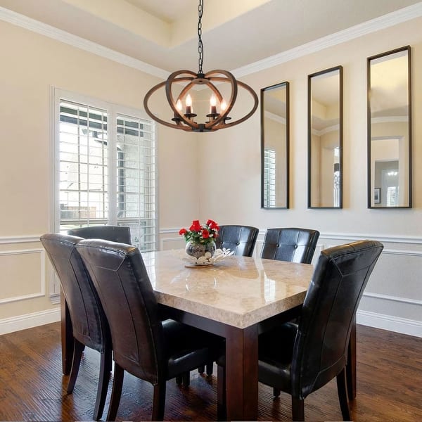Anmytek 6 Light Wooden Kitchen Island Pendant Light Rustic Candle Style