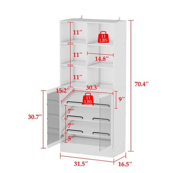 White Bookshelves Adjustable White Display Unit with Wine Rack and LED ...