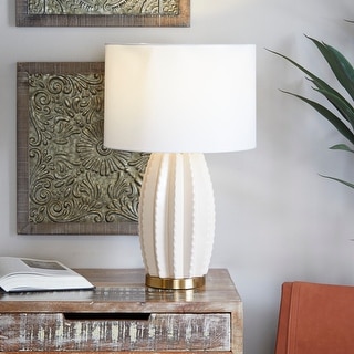 CosmoLiving by Cosmopolitan Cream Ceramic Gourd Style Base Table Lamp ...