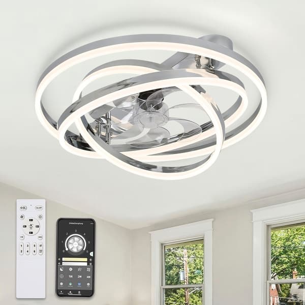 Bella Depot 24 Inch Modern Flush Mount Ceiling Fan with Dimmable Light ...