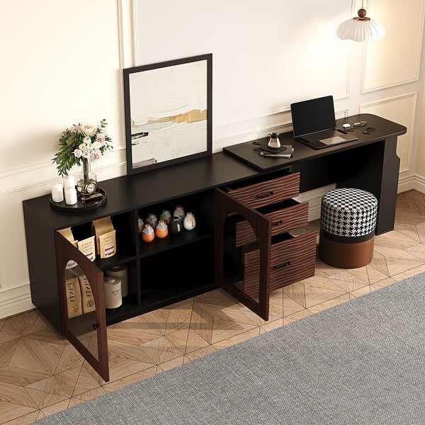 94.5 Inch Extendable Desk with Storage Drawers and Cabinet Bed Bath Beyond 41619927