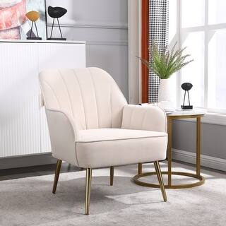 Modern Mid Century Accent Chairs, Velvet Sherpa Armchair with Golden Metal Leg for Living Room ...