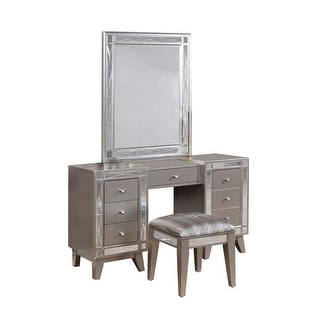 3 Piece Vanity Set with Stool in Metallic Platinum - Bed Bath & Beyond ...