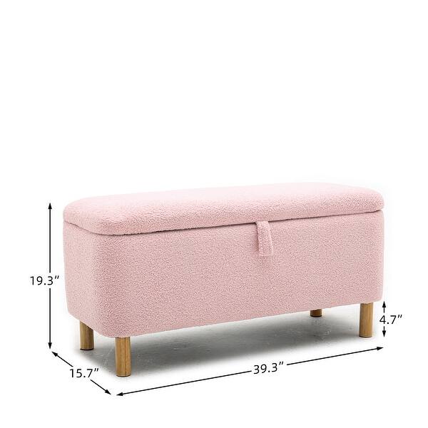 Pink Storage Bench Boucle Fabric Upholstered Ottoman Indoor Entryway ...