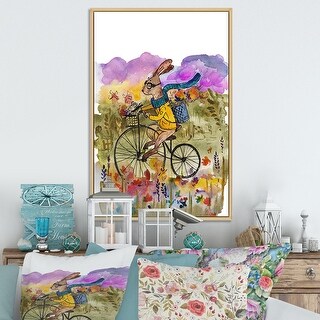 Designart "Cute Rabbit Bicycle Rides" Traditional Framed Children's ...