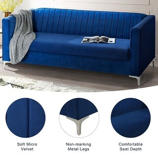 Navy Channel Tufted Sofa w/ Semi-Attached Pillow Back Loveseat ...