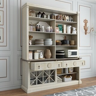61" Pantry Farmhouse Buffet Server Spacious Sideboard withGlass Doors ...