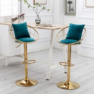 Velvet Bar Height Stools Set of 2, 360 Degree Rotation Adjustable ...