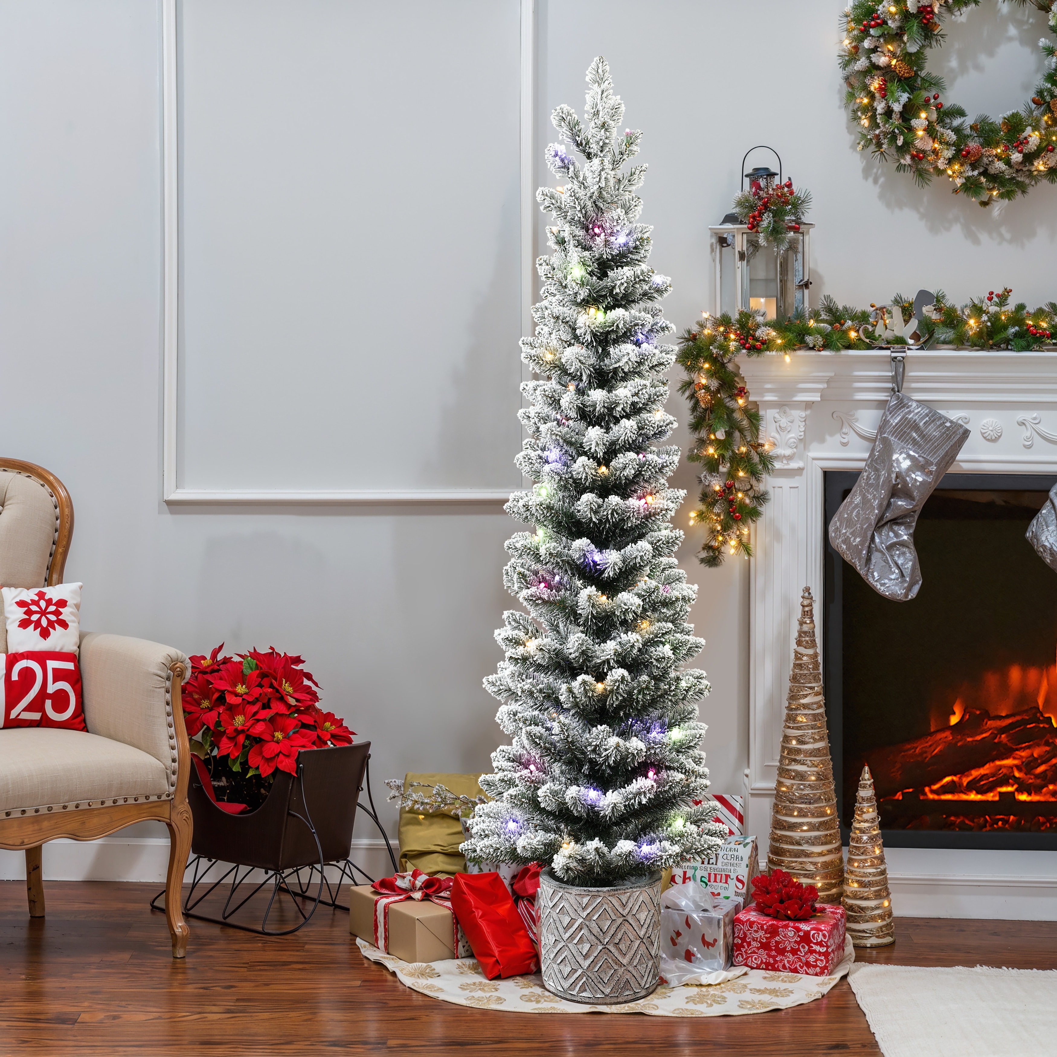 6ft pre lit snow tipped christmas tree store