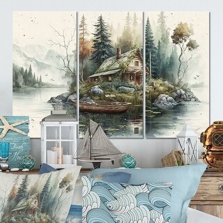 Designart "Fishing House By The Lake I" Landscape Lake House Canvas Art ...