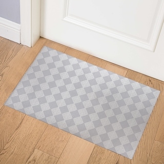 BLOCK PRINT CHECK BOARD IN WHITE AND GREY Doormat By Kavka Designs ...
