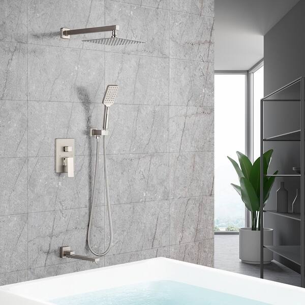 Rainlex Brush Nickel Wall-Mounted Three Functions Tub Shower System - Bed Bath & Beyond - 32663737