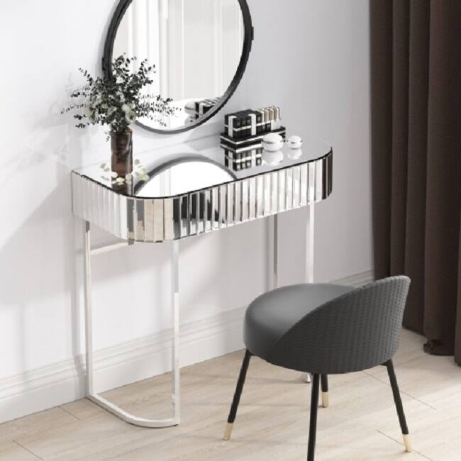 Strip mirror stainless steel frame dressing table - Overstock - 35911584