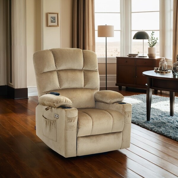 MCombo Large Dual Motor Power Lift Recliner Chair with Massage and Heat USB Ports Extended Footrest Fabric 7680 On Sale Bed Bath Beyond 38006544