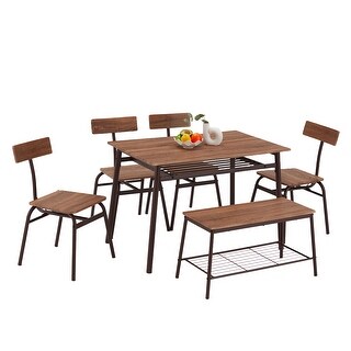 JOMEED 6 Piece Metal Frame Kitchen Dining Room Table, Chairs, & Bench ...