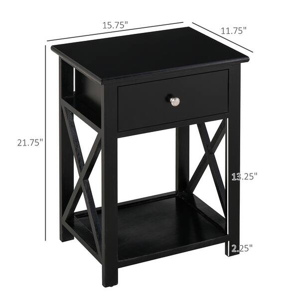Side Table Storage Drawer Nightstand with Open Shelf and X-frame - Bed ...