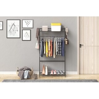 Free Standing Clothing Rack Hanging Rod Closet Organizer W/ 2 Shelves ...