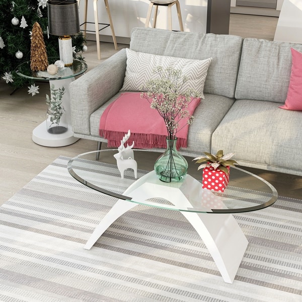 Crescendo Modern 47-inch Glass Top 2-Piece Coffee Table and End Table ...