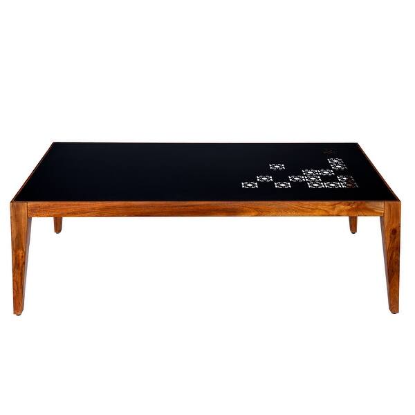 47 Inch Rectangular Metal Top Coffee Table with Laser Cut Design - Bed ...