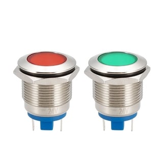 2Pcs 19mm Mounted Thread DC 24V Red Green LED Indicator Light Set - Red ...