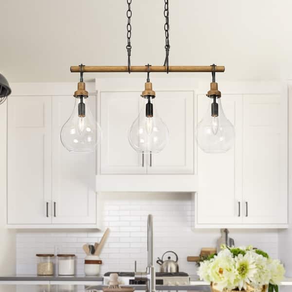Luray Modern Farmhouse 3-light Faux Wood Chandelier Rustic Linear ...