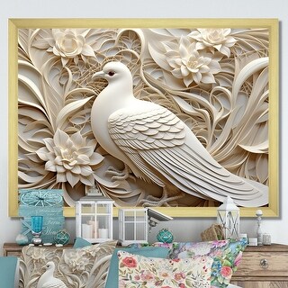 Designart "Dove Ivory Innocence " Dove Framed Wall Art Prints - Bed ...
