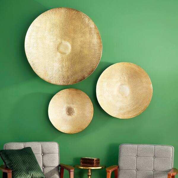 Gold Metal Large Metallic Disk Plate Home Wall Decor (Set of 3) - Bed ...