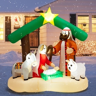 6.7FT Christmas Inflatable Nativity Scene w/ LEDs & Air Blower - Bed ...