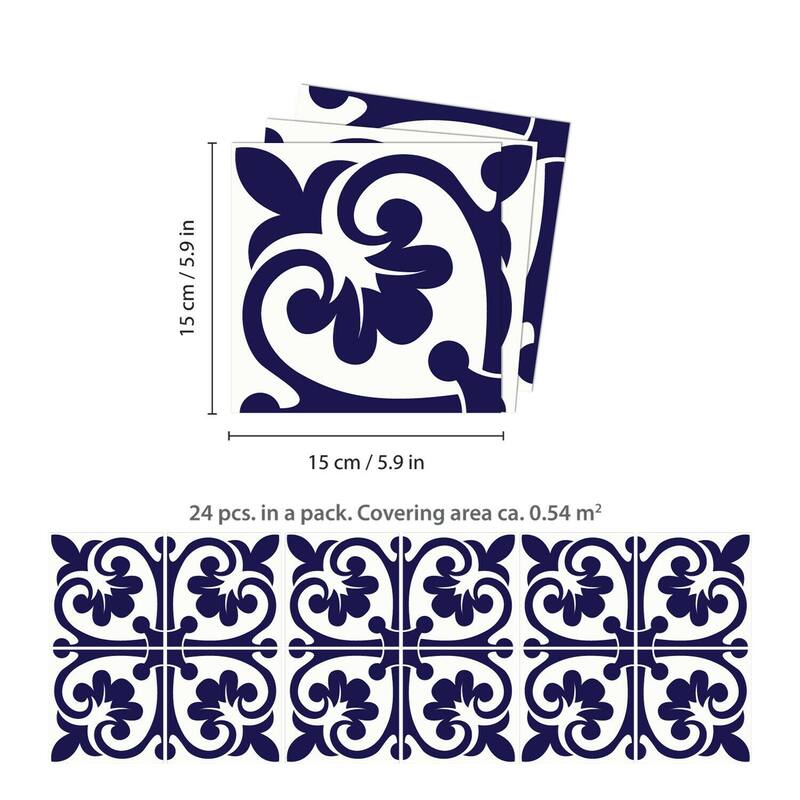 Walplus Betsy Monocromatic Dark Blue Victorian Wall Tile Stickers Peel ...