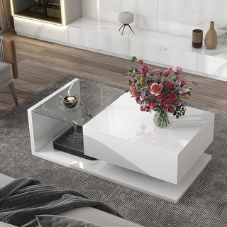 Modern 2-Tier Coffee Table with Tempered Glass and High-Gloss Finish ...