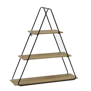 Zish 26 Inch Wall Shelf, 3 Wood Shelves, Triangle Metal Frame, Brown ...