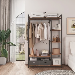 Organized Storage Garment Rack Entryway Bench Free-Standing Closet ...