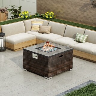 Outdoor Wicker Fire Pit Table with Glass Rocks - Bed Bath & Beyond ...
