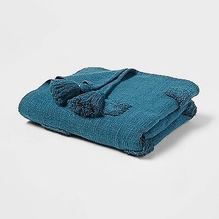 60" x 80" Global Tufted Throw Blanket with Tassels Teal - Bed Bath ...