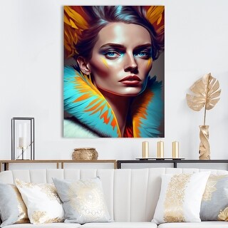 Designart 'Colorful Sensual Woman In Fur Coat II' Contemporary Glam ...