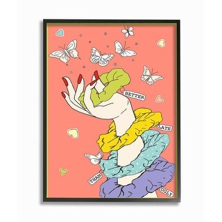 Stupell Better Late Than Ugly Funny Girls Fashion Hair Scrunchie Framed ...