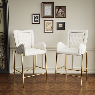Velvet Bar Stools Set of 2, Counter Height Low Back Arm Chairs with ...