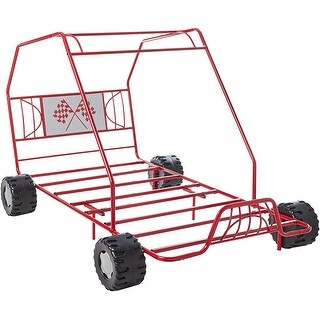Xander Twin Bed in Red Go Kart Design with Racing Flag Decor Headboard ...