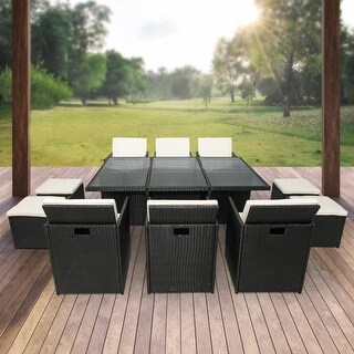 11 Pcs Outdoor Patio Dining Sets Conversation Set, Black - Bed Bath ...