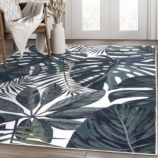 Abani Rugs Parker PAR150A Tropical Green Leaves Area Rug - Bed Bath ...