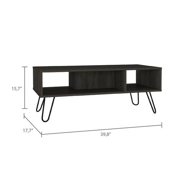 Rectangle 2-Shelf Coffee Table with Storage Sapce and Iron Hairpin Legs ...